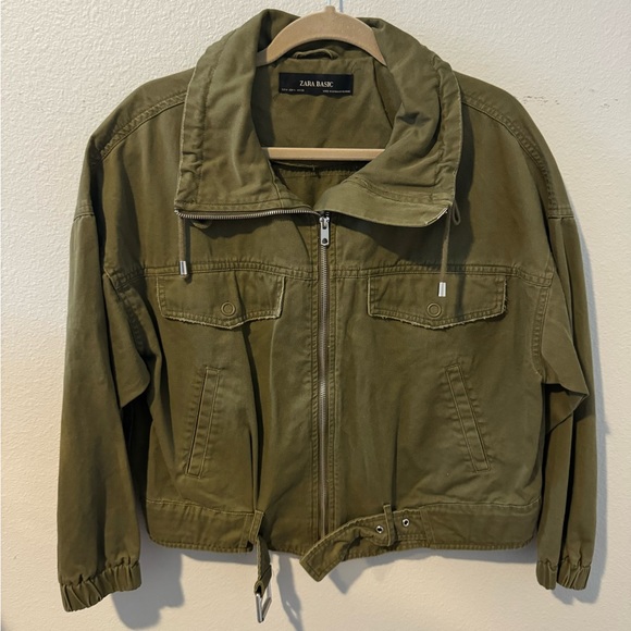 Zara | Jackets & Coats | Zara Basic Army Green Utility Cropped Jacket ...